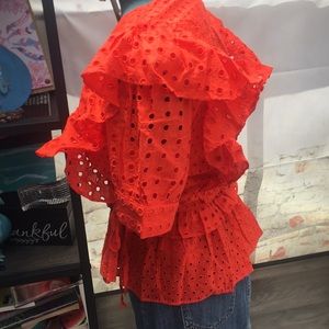 J. Crew | Tops | Nwt Womens J Crew Bold Sunset Red Ruffle Wrap Side Tie ...